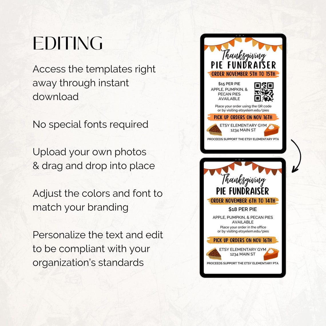 Thanksgiving Pie Fundraiser Flyer Canva Template, Bake Sale Fundraiser ...
