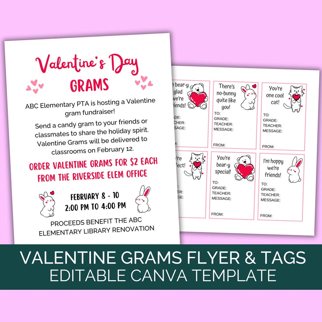 Valentines Day Gram Fundraiser Canva Template, Animal Valentine Candy ...