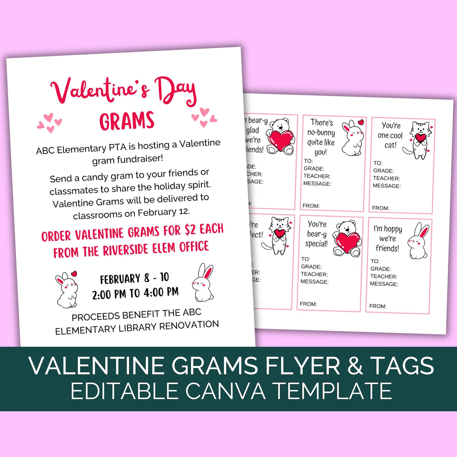 Valentines Day Gram Fundraiser Canva Template, Animal Valentine Candy ...