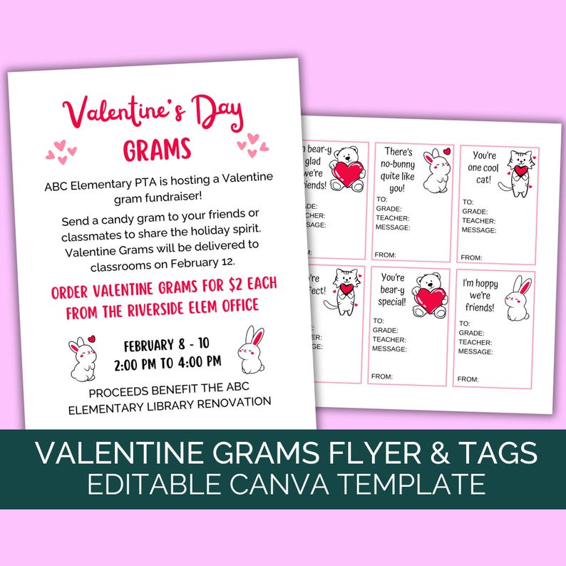Valentines Day Gram Fundraiser Canva Template, Animal Valentine Candy ...