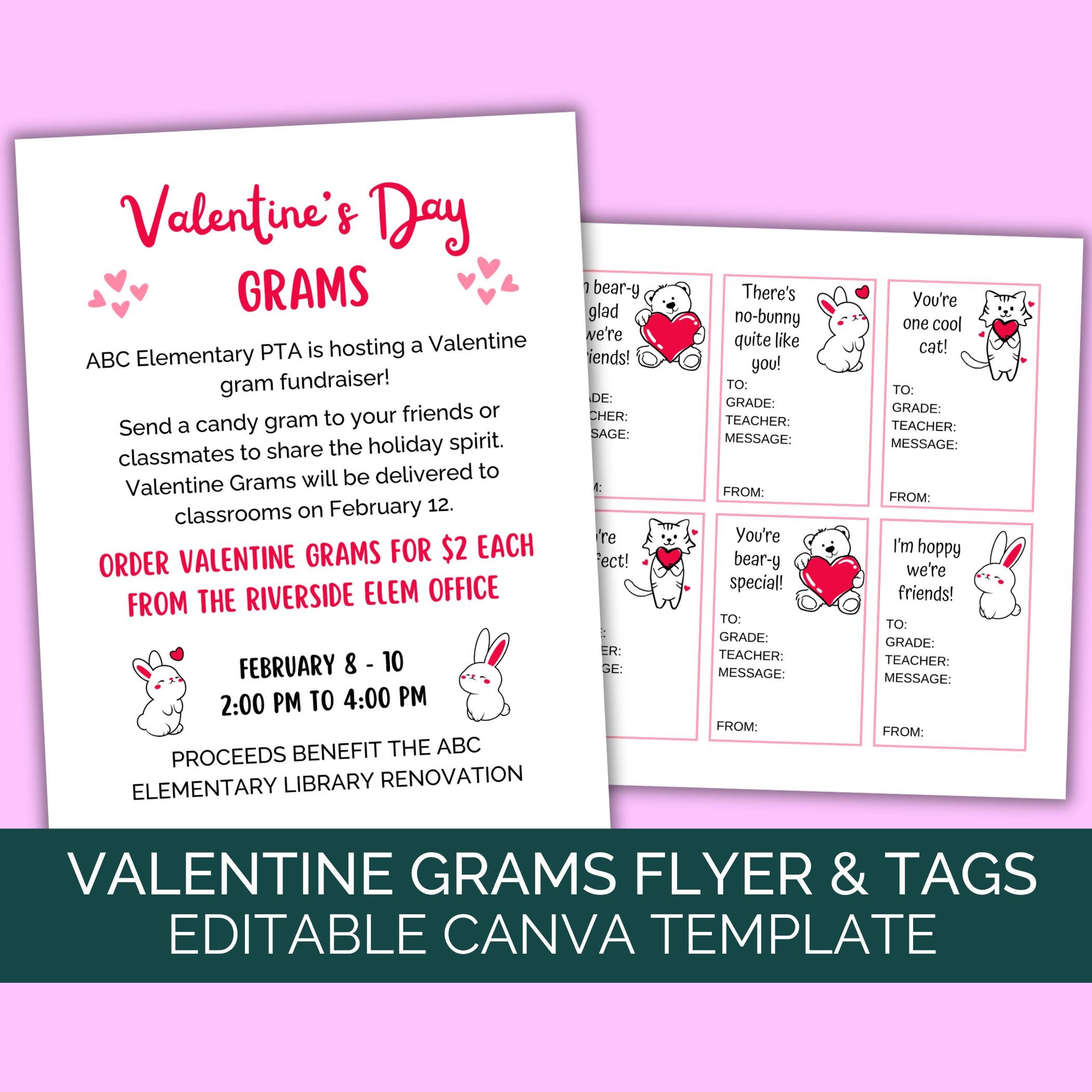 Valentines Day Gram Fundraiser Canva Template, Animal Valentine Candy ...