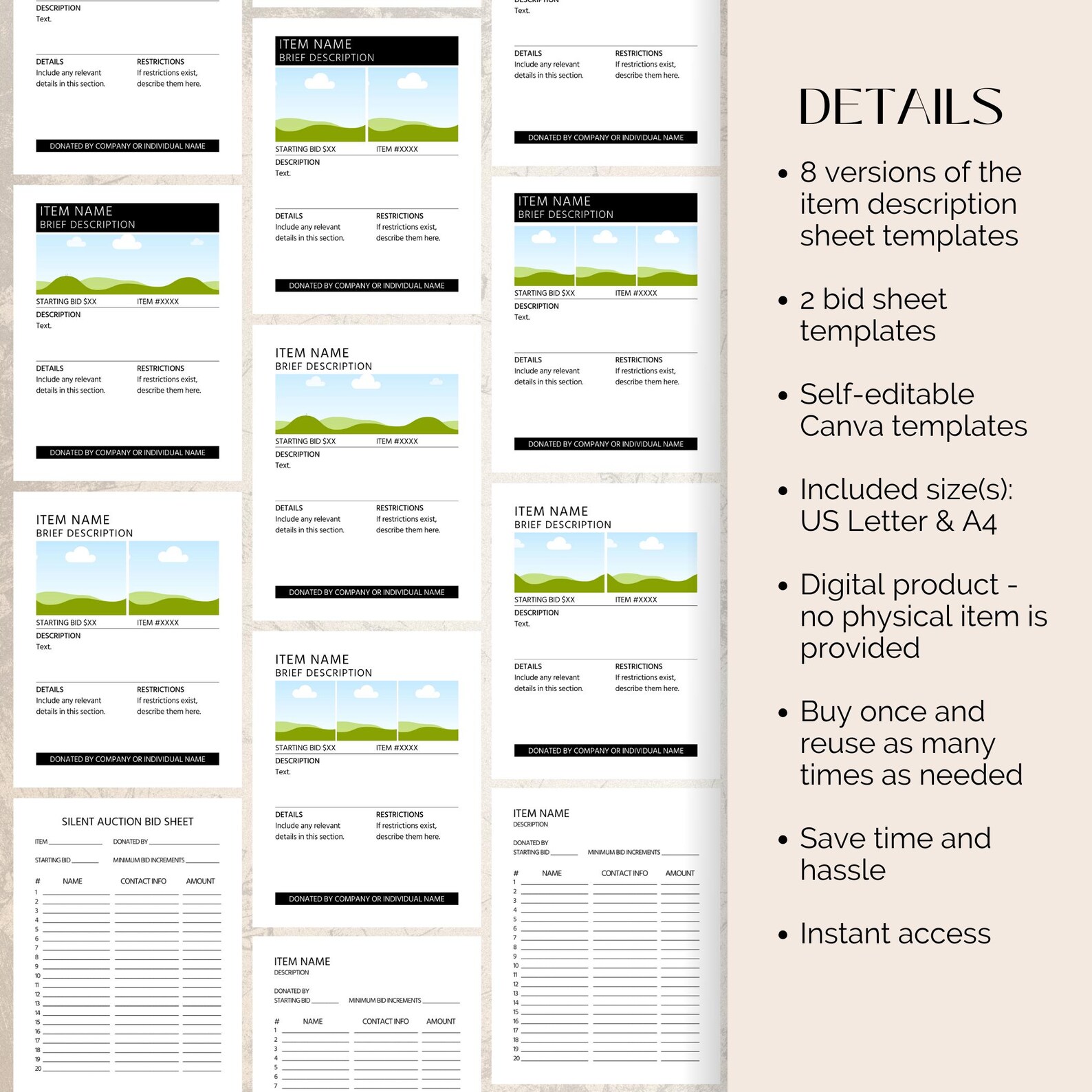 Silent Auction Item Sign Template, Silent Auction Bundle, Silent ...