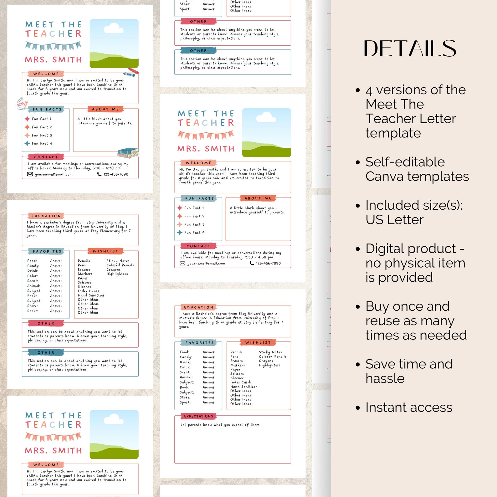 Elementary All About Me Teacher Template, Meet the Teacher Template for ...