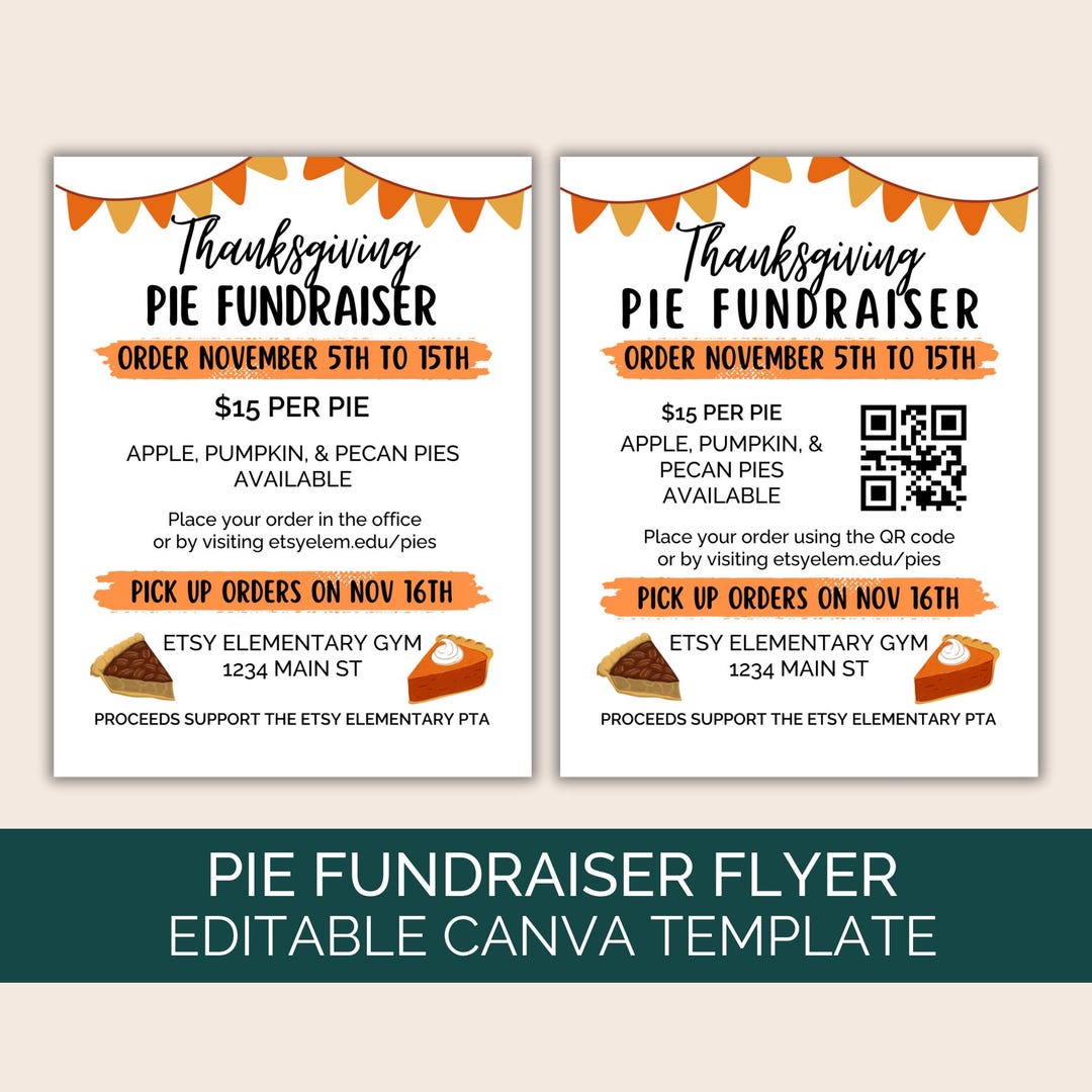 Thanksgiving Pie Fundraiser Flyer Canva Template, Bake Sale Fundraiser ...