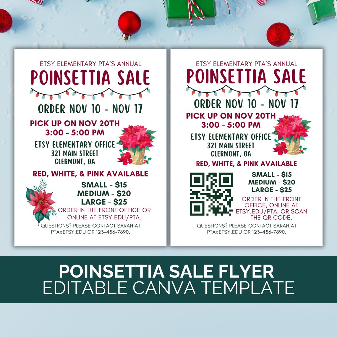 Poinsettia Sale Flyer Canva Template, Christmas Poinsettia Fundraiser ...