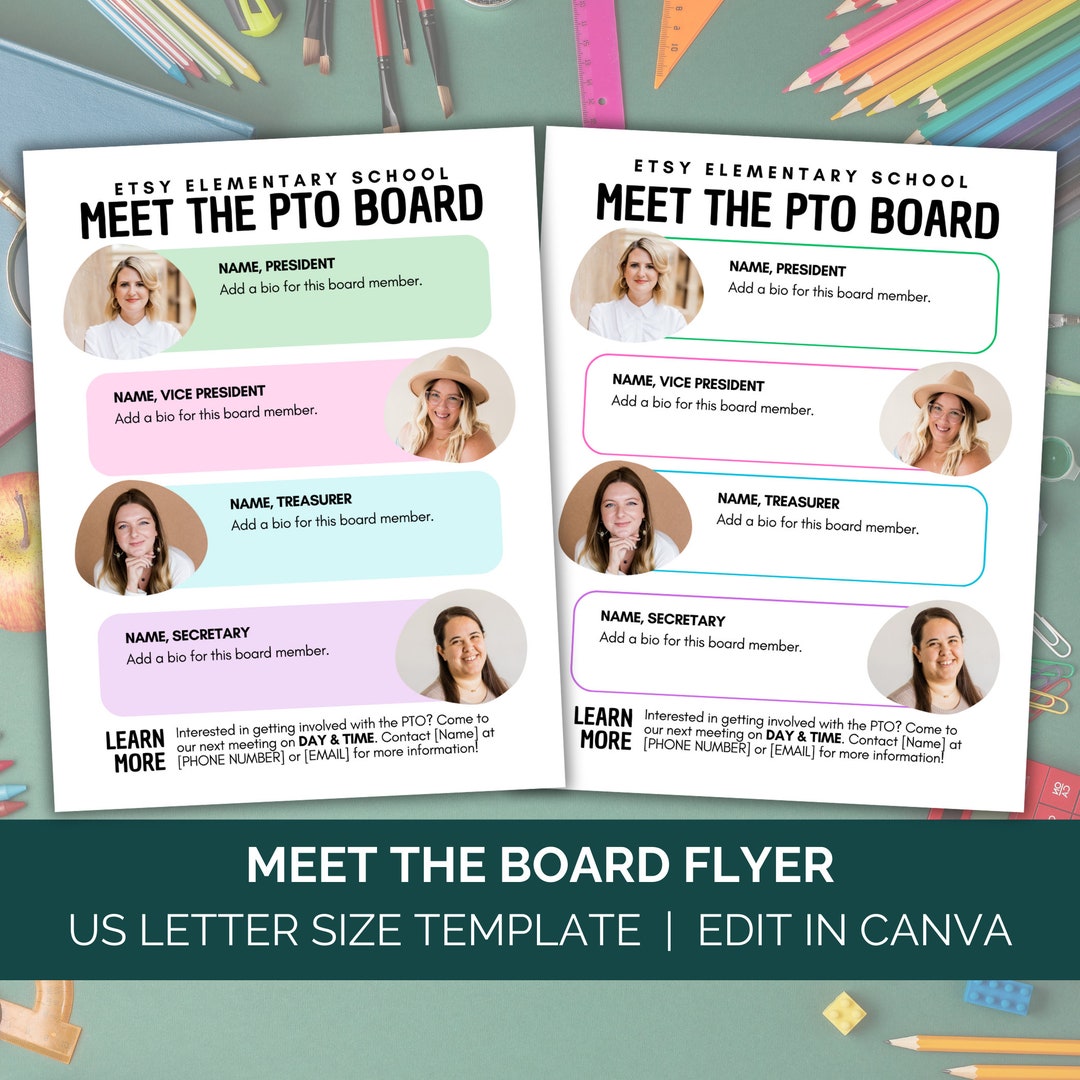 Meet the Board Flyer Template, Back to School PTO Board Introduction ...