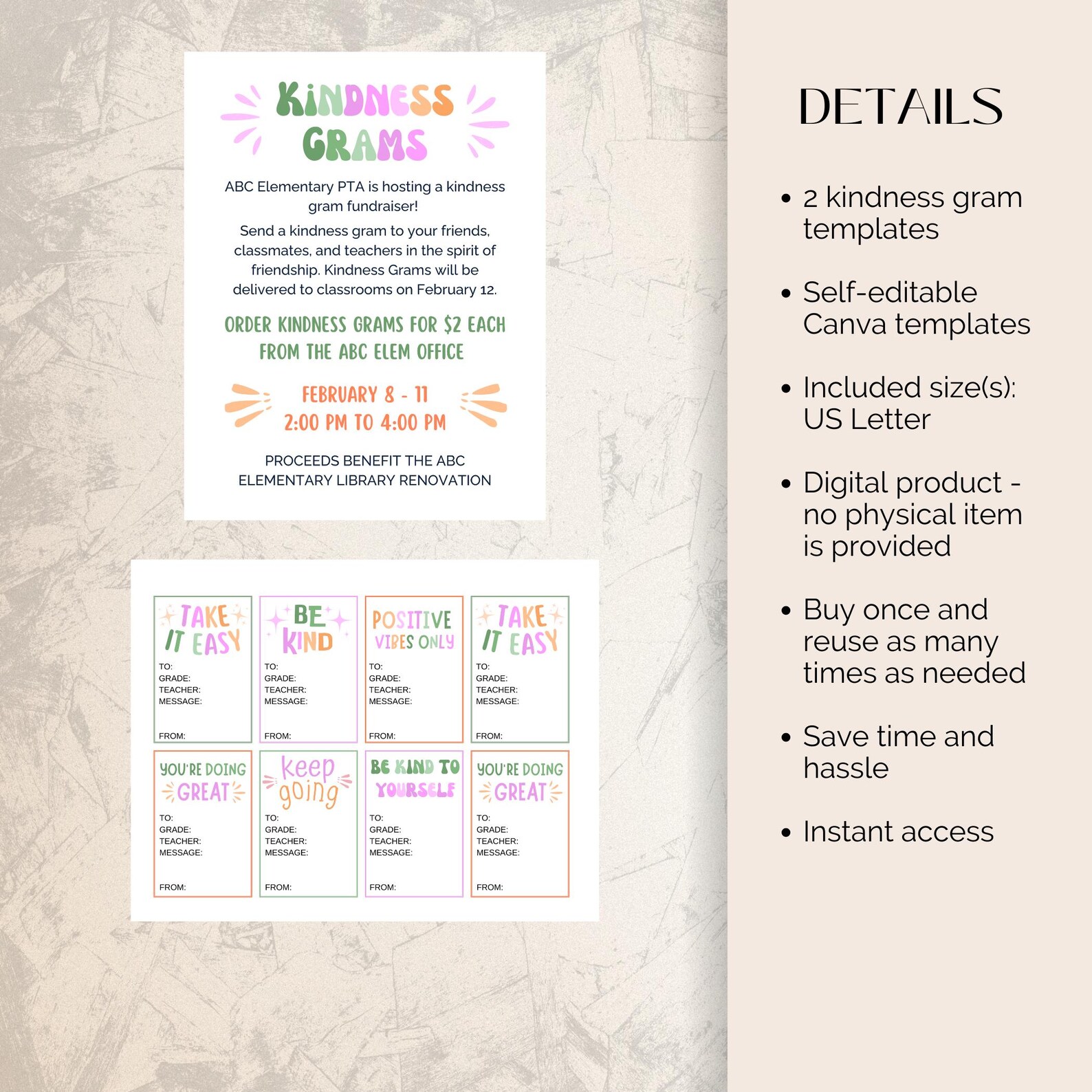 Kindness Grams Fundraiser Flyer Canva Template, PTO Valentine's Day ...