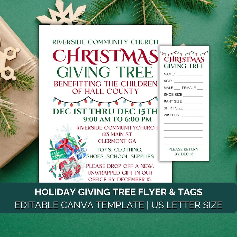 Giving Tree Flyer Template, Giving Tree Tags Printable, Angel Tree Sign ...