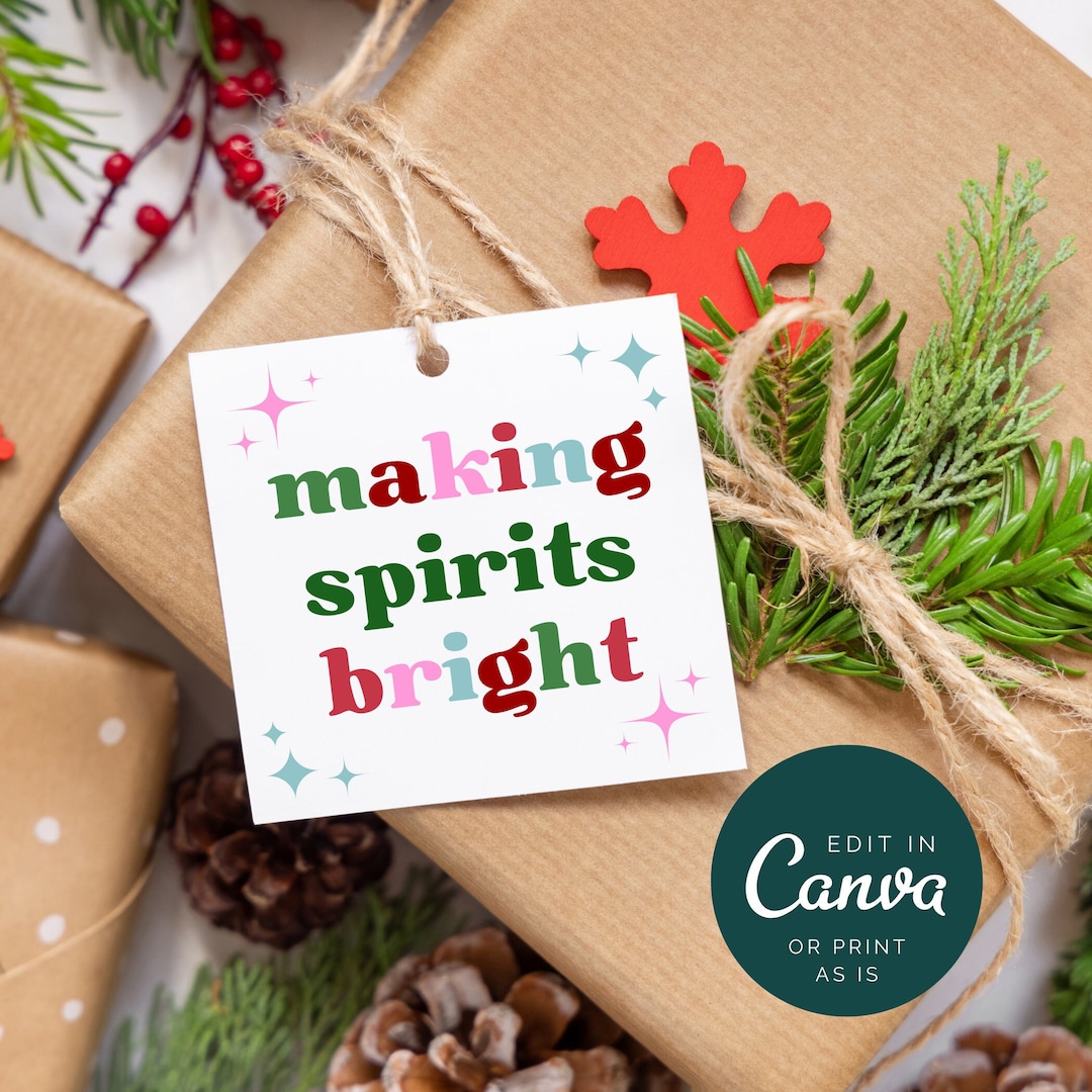 Making Spirits Bright Gift Tag, Christmas Gift Tag, Teacher ...