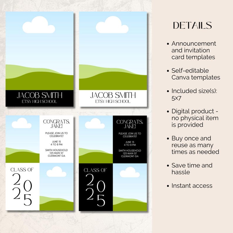 High School Graduation Announcement Template for Him, Graduation ...