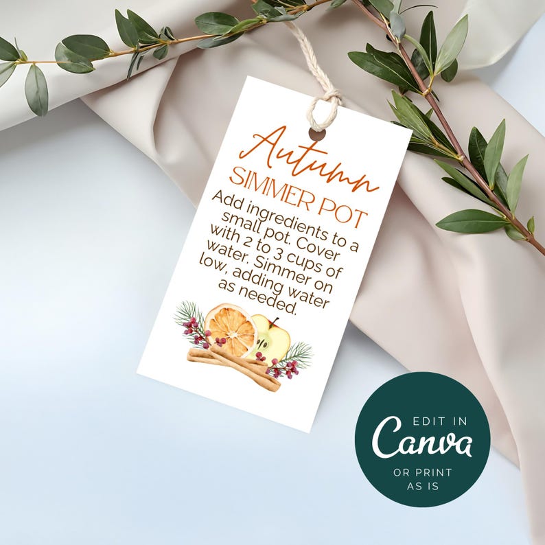 Fall Simmer Pot Tags Canva Template, Autumn Simmering Potpourri Gift ...