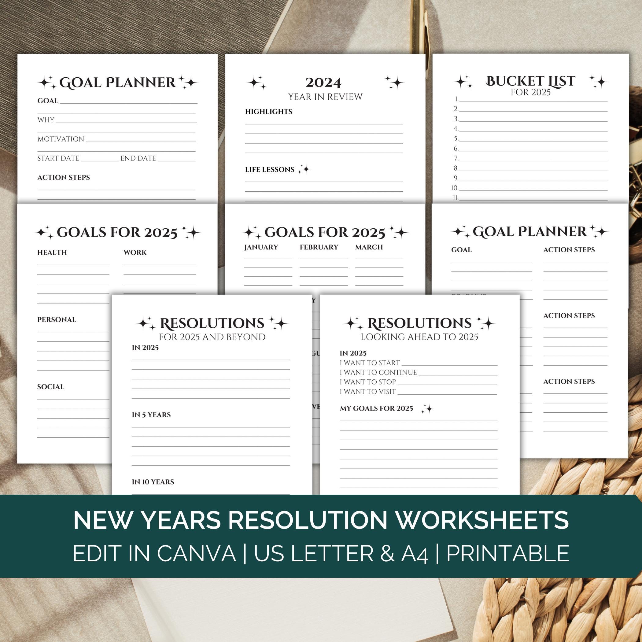 Goal Planning Workbook, 2025 New Year's Resolution Worksheet, New Years ...