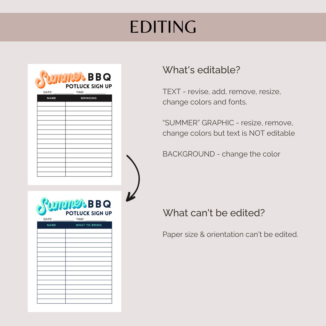 Summer BBQ Sign up Sheet Canva Template, 4th of July Potluck Signup ...