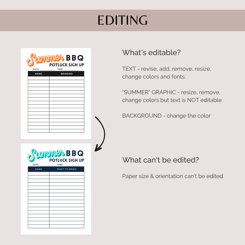 Summer BBQ Sign up Sheet Canva Template, 4th of July Potluck Signup ...