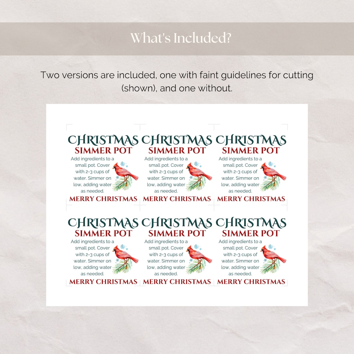 Christmas Simmer Pot Tag, Cardinal Holiday Stovetop Potpourri Gift Tag ...