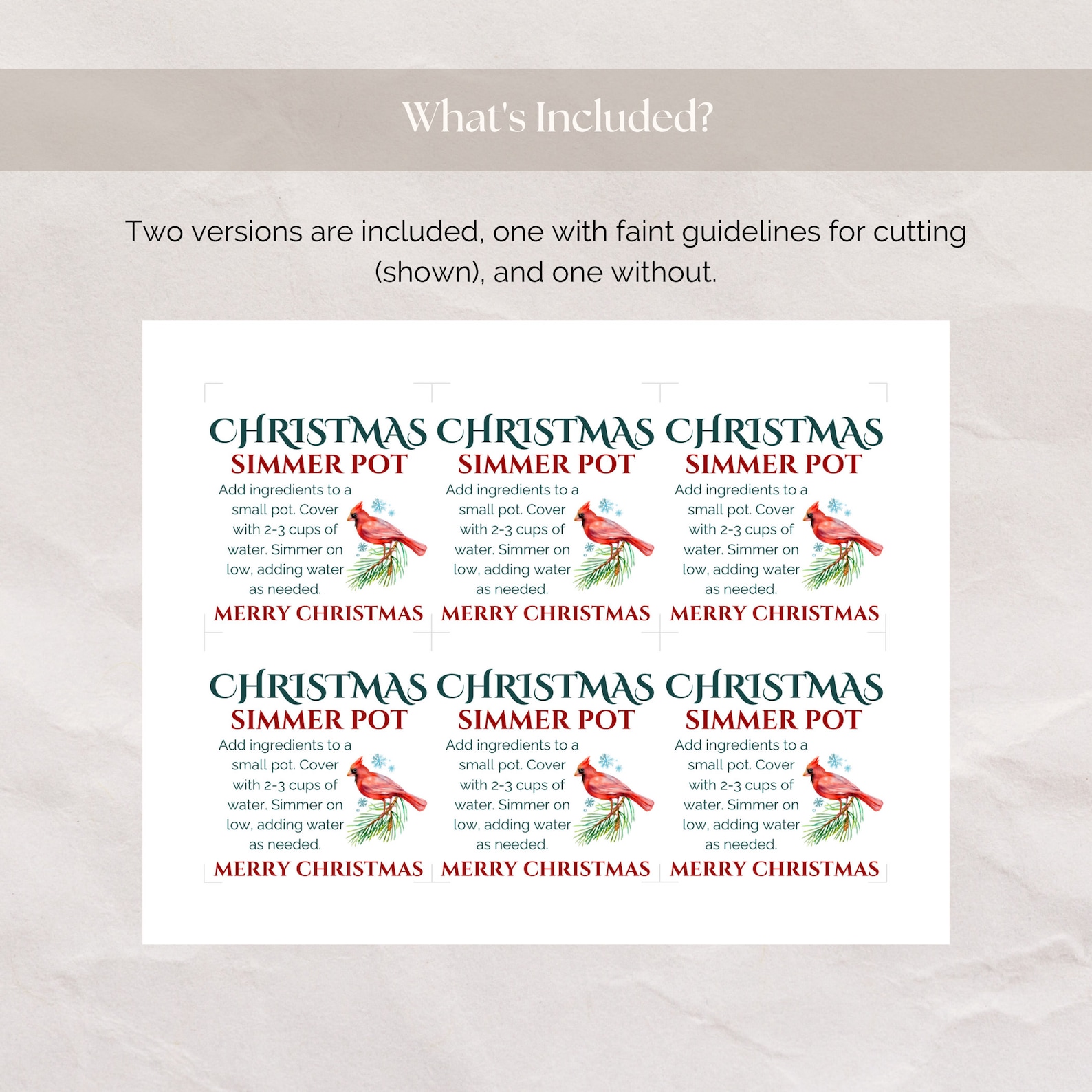 Christmas Simmer Pot Tag, Cardinal Holiday Stovetop Potpourri Gift Tag ...