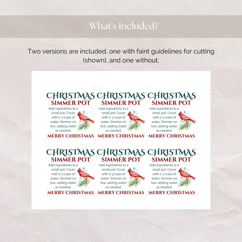 Christmas Simmer Pot Tag, Cardinal Holiday Stovetop Potpourri Gift Tag ...