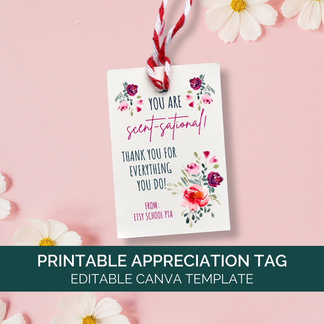 Employee Appreciation Tags With Flowers, Teacher Appreciation Tag for ...