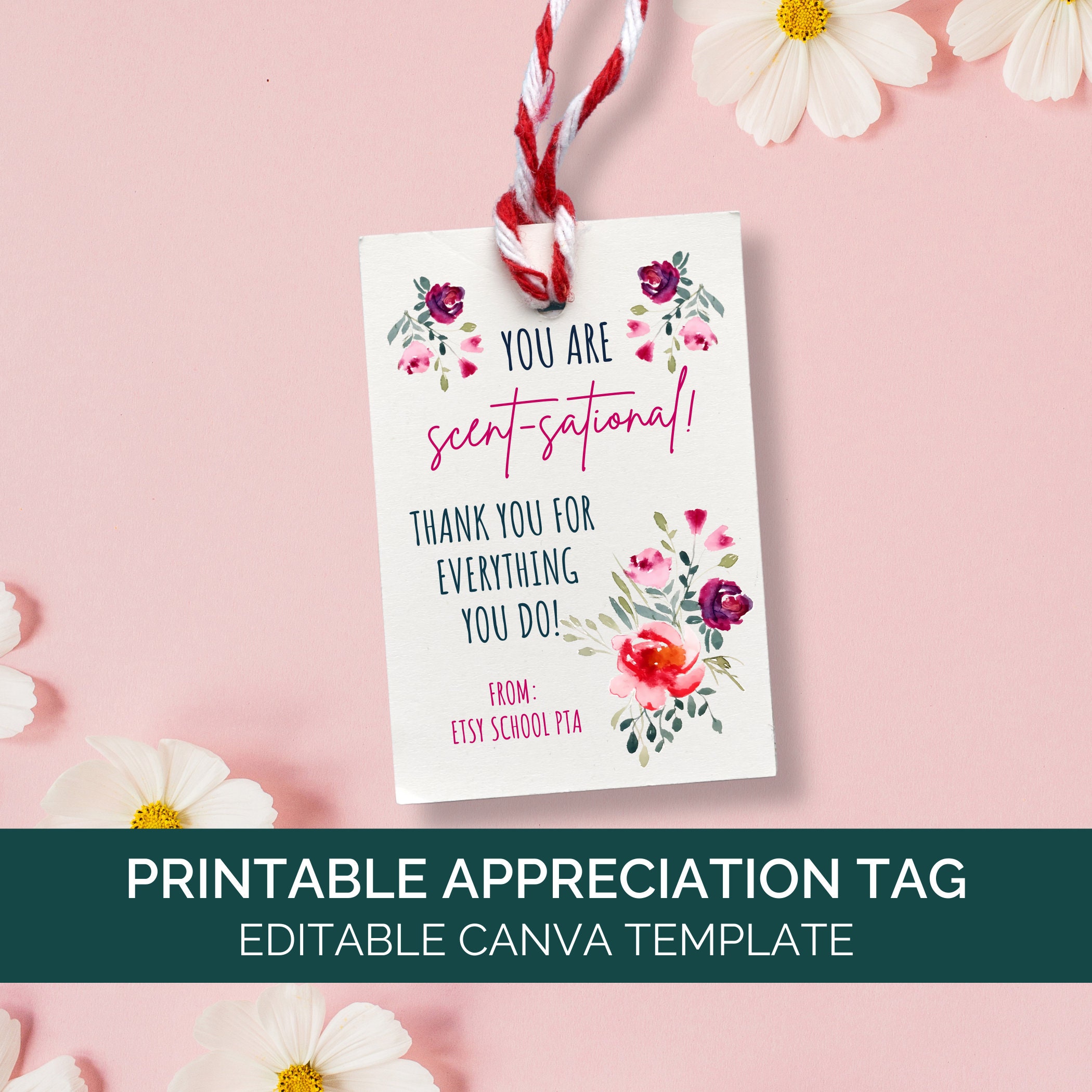 Employee Appreciation Tags With Flowers, Teacher Appreciation Tag for ...