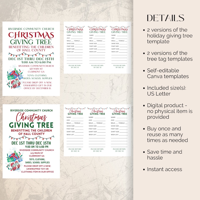 Giving Tree Flyer Template, Toy Drive Flyer, Giving Tree Tags Printable ...