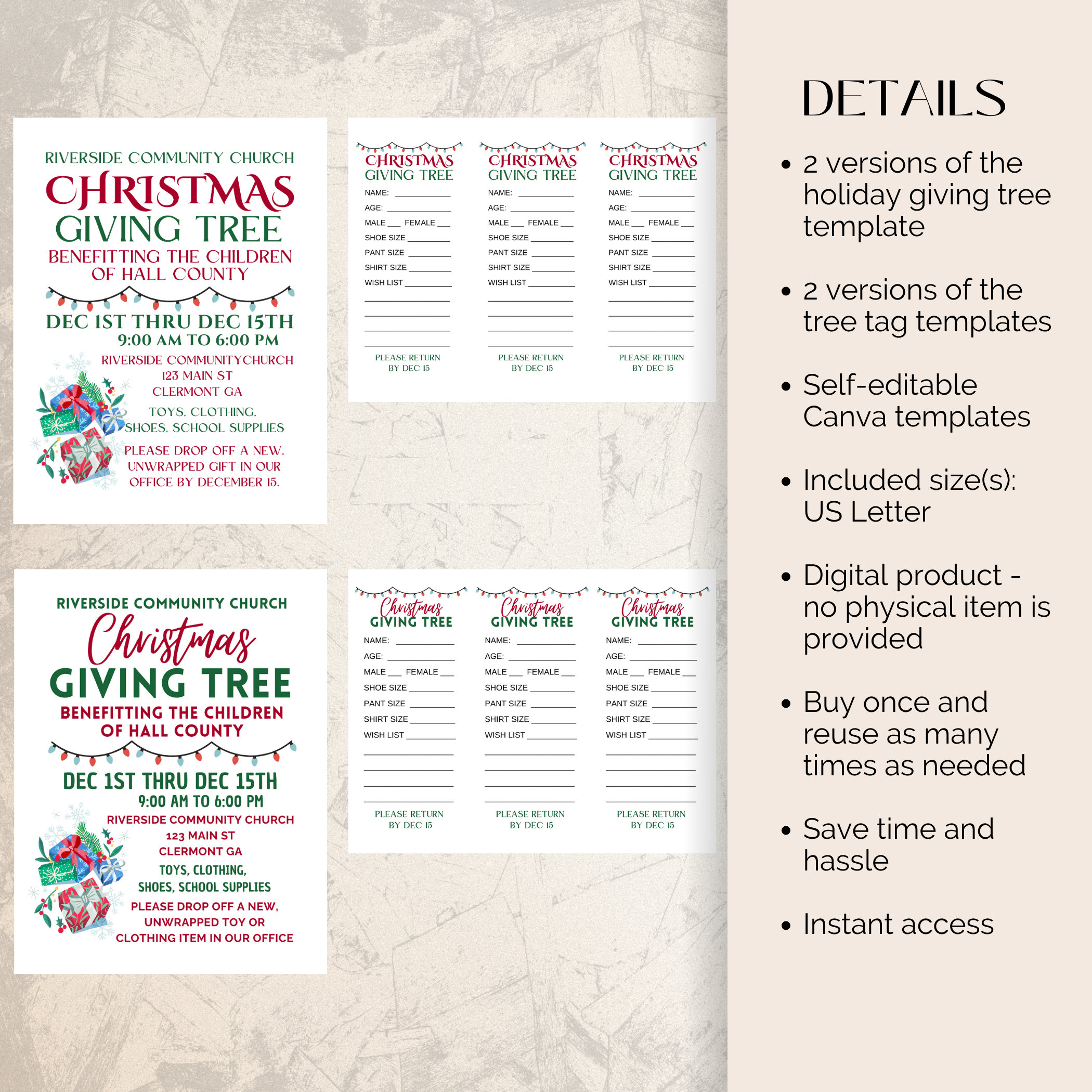 Giving Tree Flyer Template, Giving Tree Tags Printable, Angel Tree Sign ...