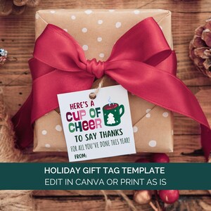 Cup of Cheer Gift Tag Canva Template, Christmas Tea Teacher Tag, Hot ...