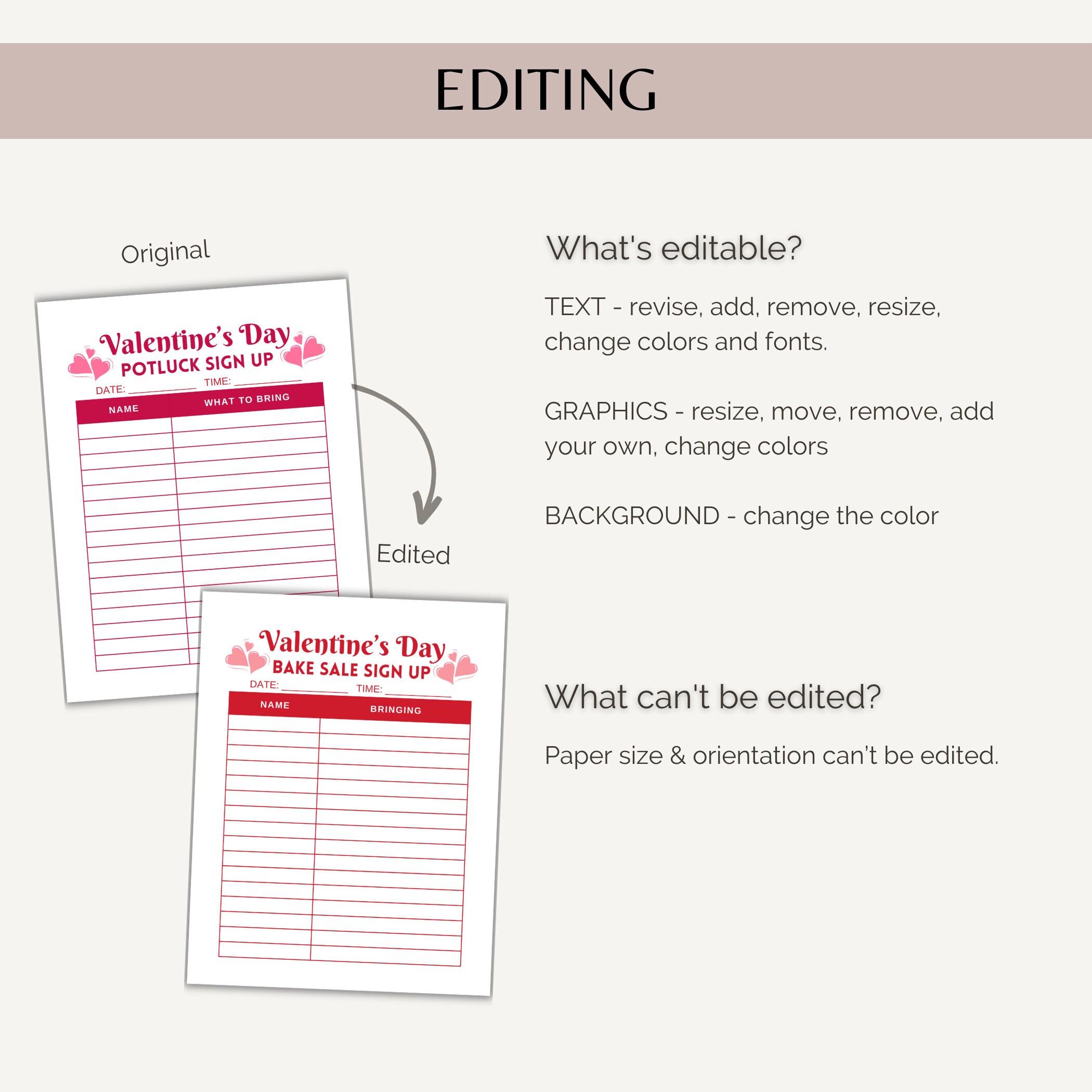 Valentines Party Sign up Sheet, Valentine's Day Sign up Sheet, Potluck ...