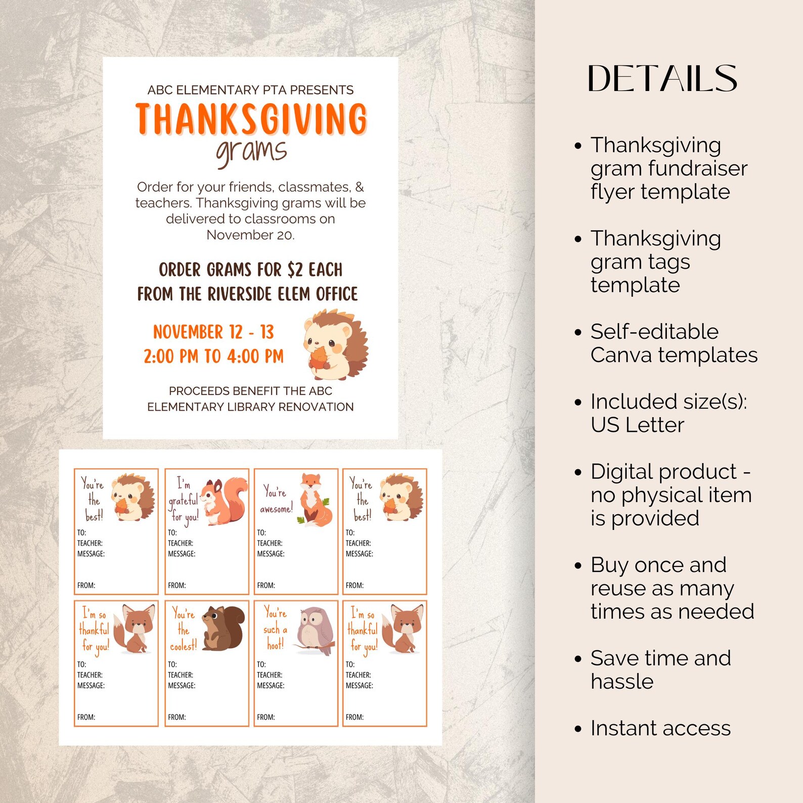 Thanksgiving Gram Flyer Canva Template, Fall Candy Fundraiser, Thankful ...