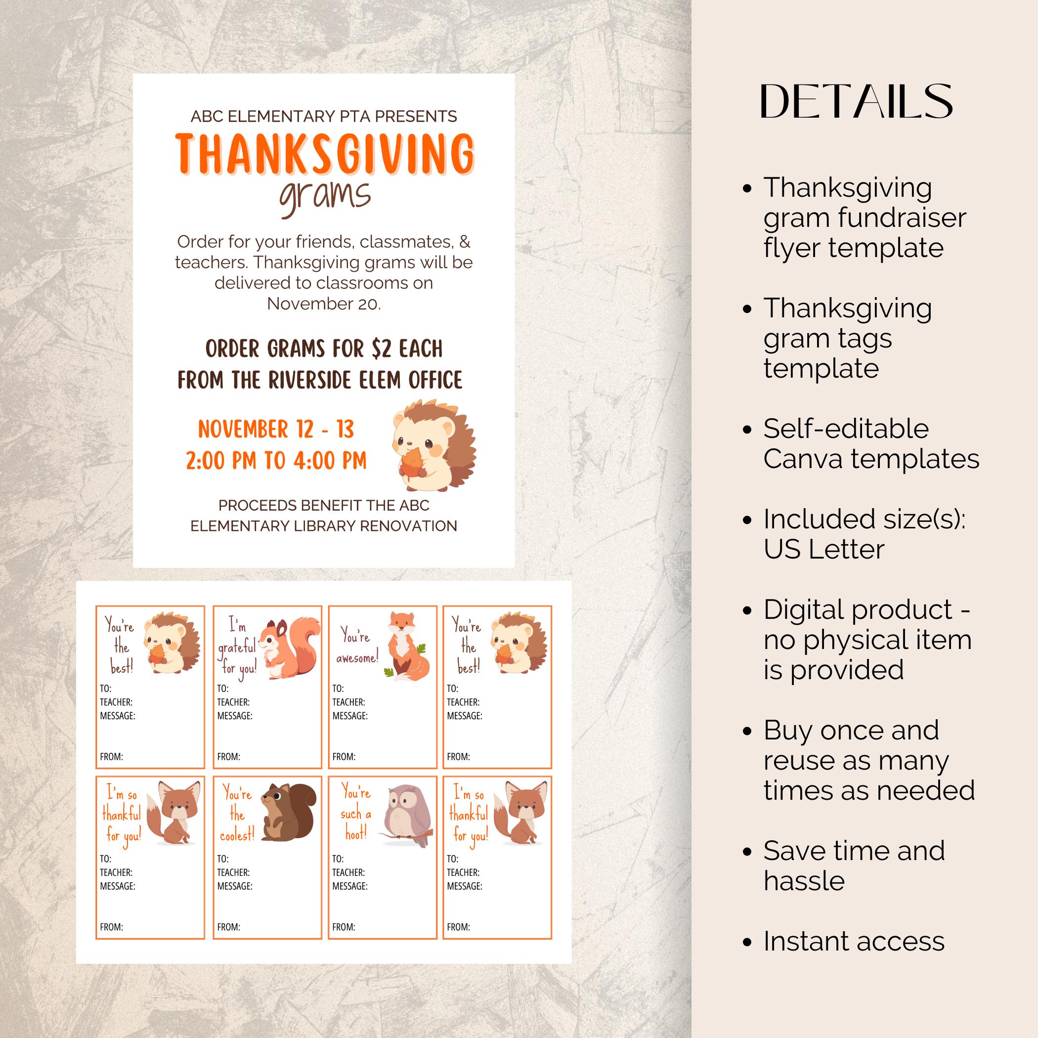 Thanksgiving Gram Flyer Canva Template, Fall Candy Fundraiser, Thankful ...