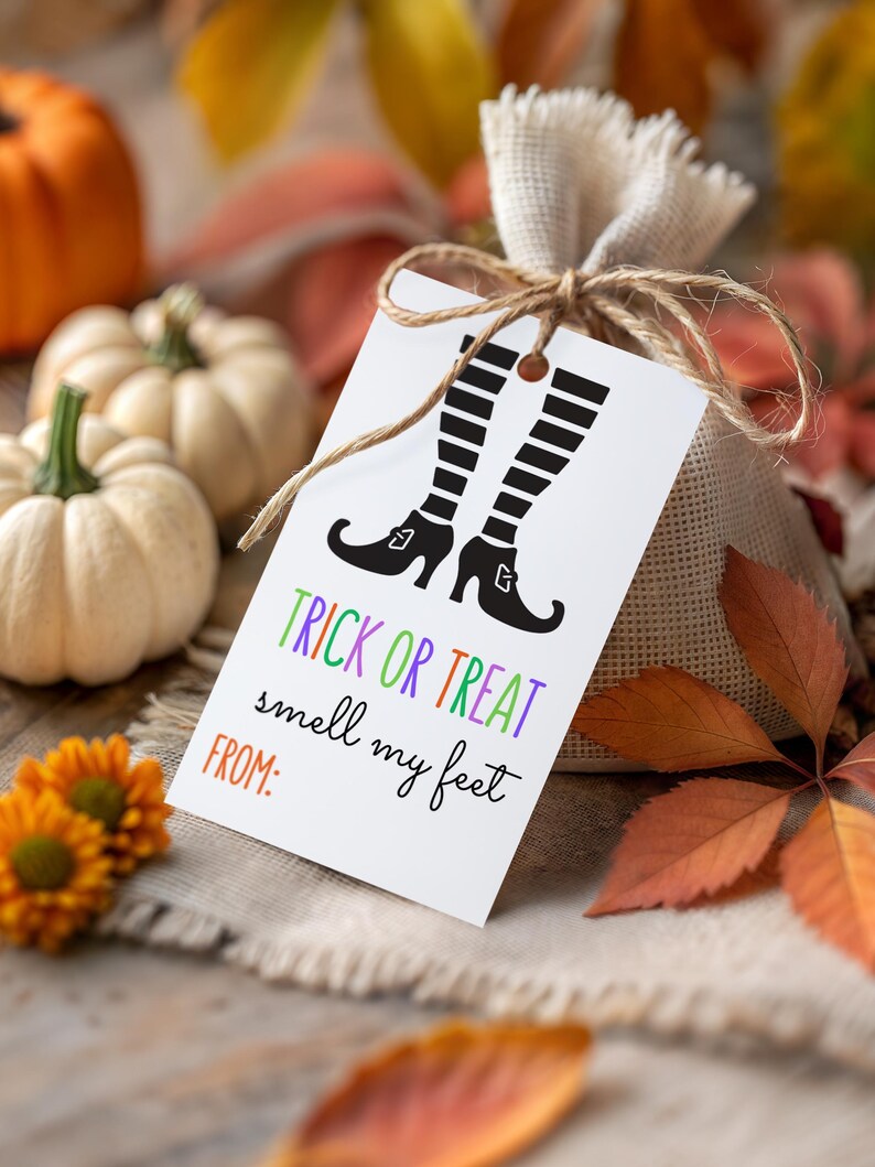 Trick or Treat Smell My Feet Gift Tag Canva Template, Halloween Party ...