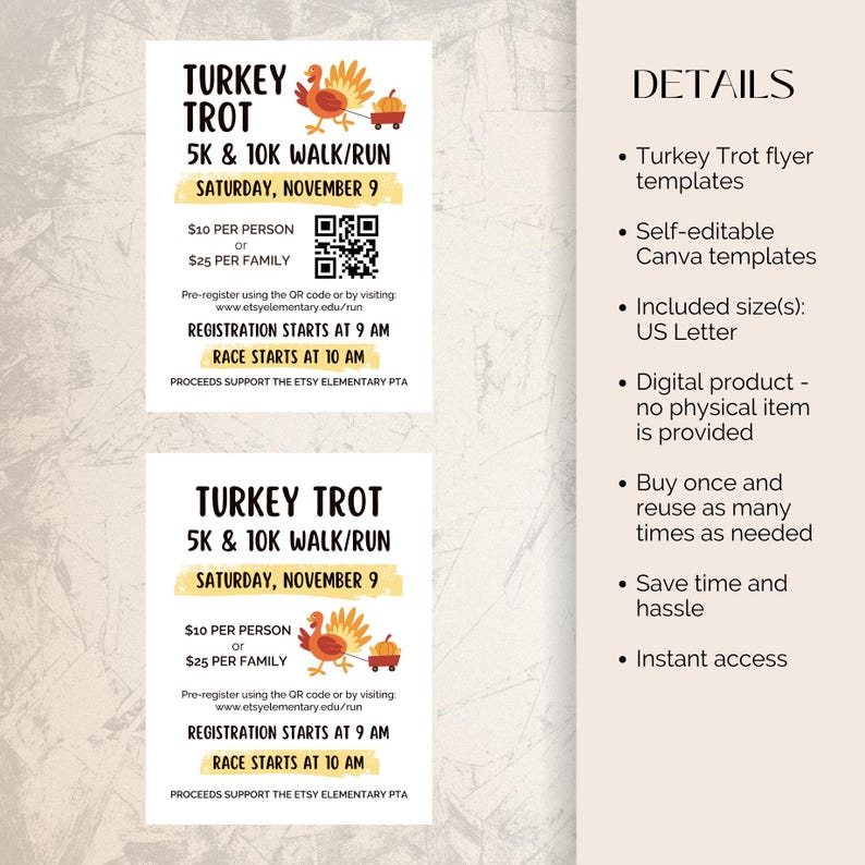 Turkey Trot Flyer Canva Template, 5k Fun Run Fundraiser Flyer, PTO ...