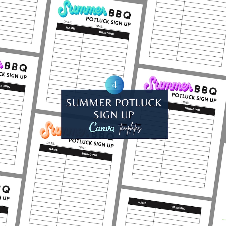 Summer BBQ Sign up Sheet Canva Template, 4th of July Potluck Signup ...