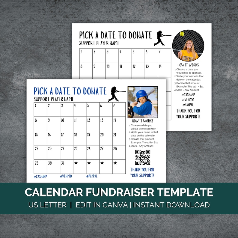 Pick A Date to Donate Softball Calendar Fundraiser, Pick A Date ...