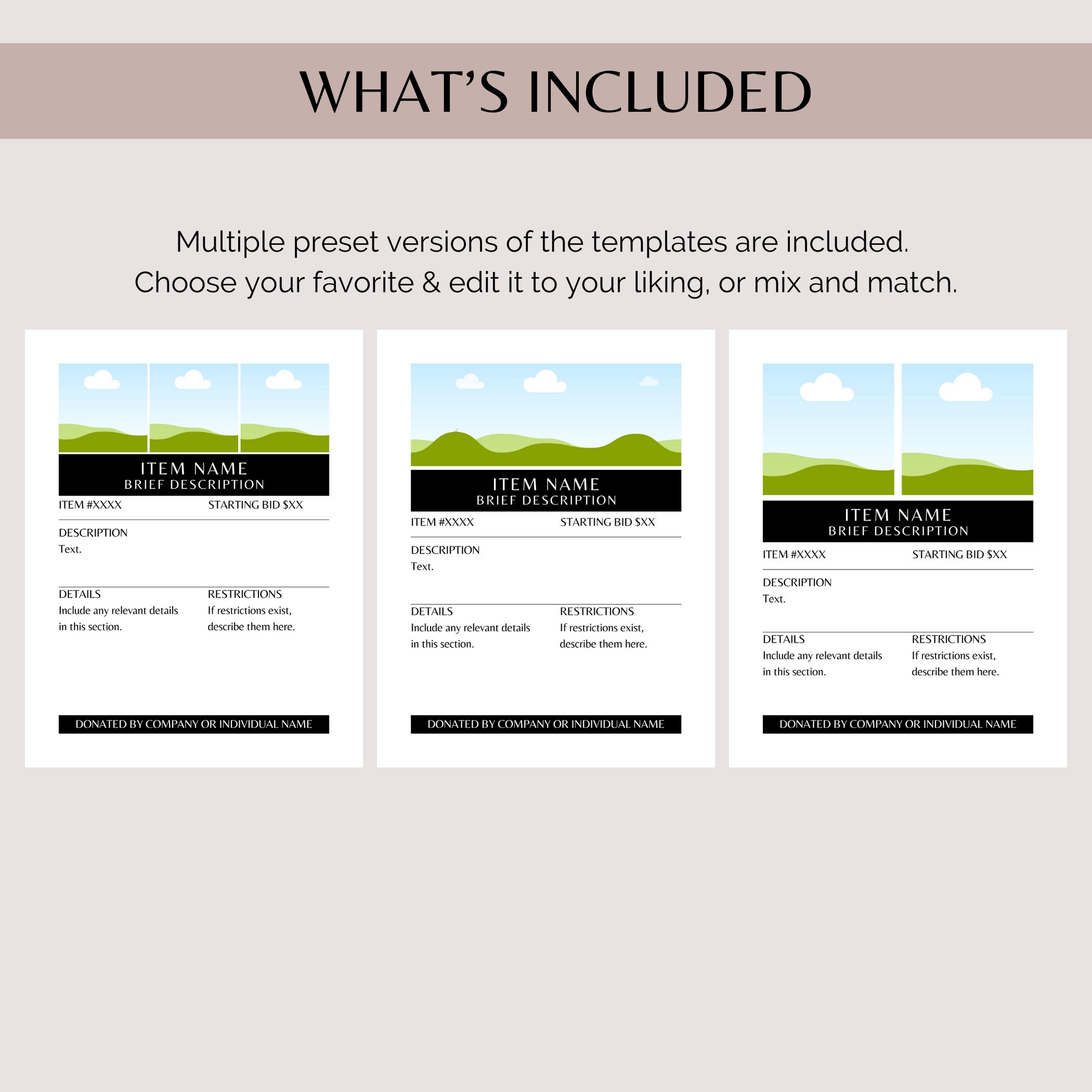 Silent Auction Bundle, Editable Silent Auction Item Template, Silent ...
