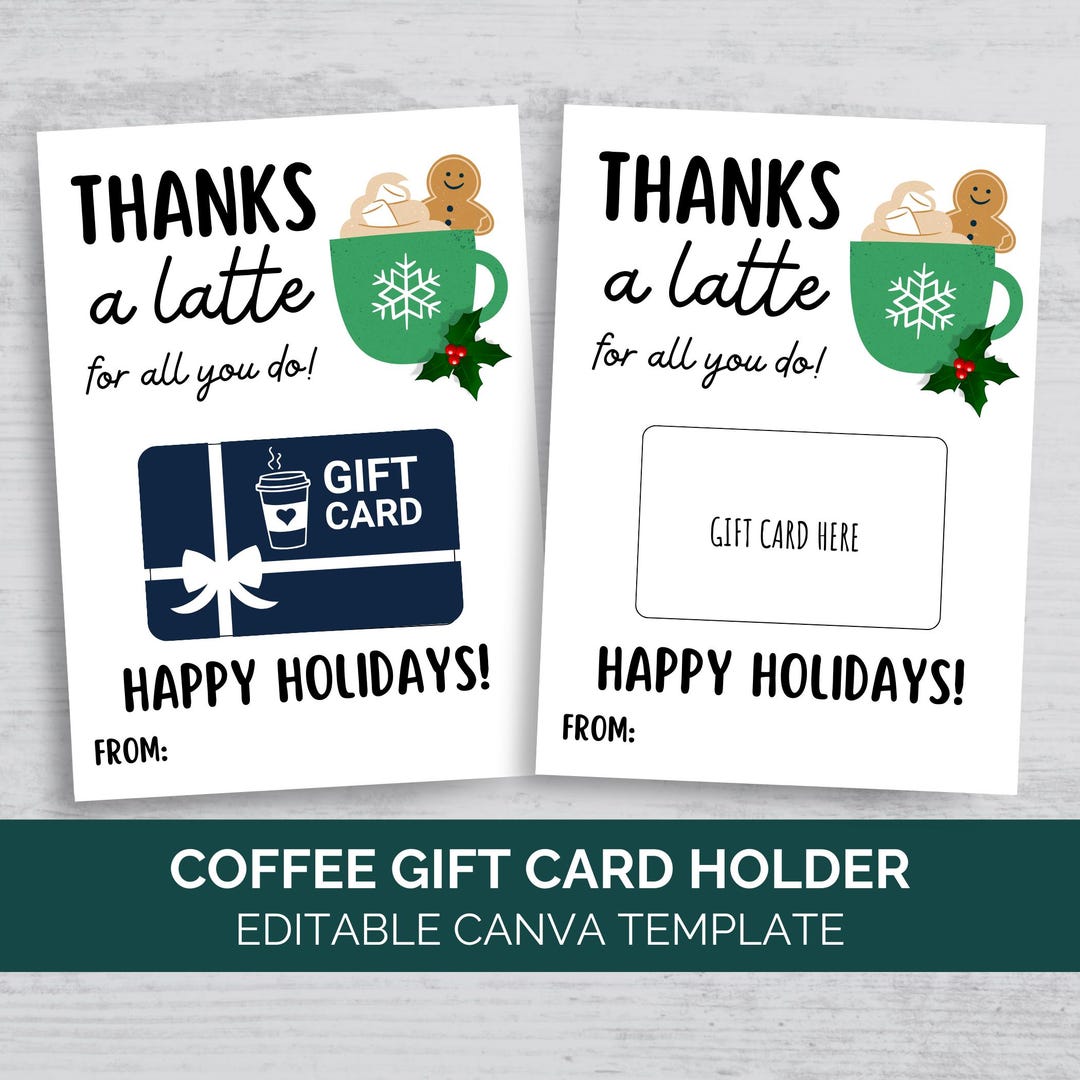 Thanks A Latte Gift Card Holder Canva Template, Christmas Coffee Gift ...
