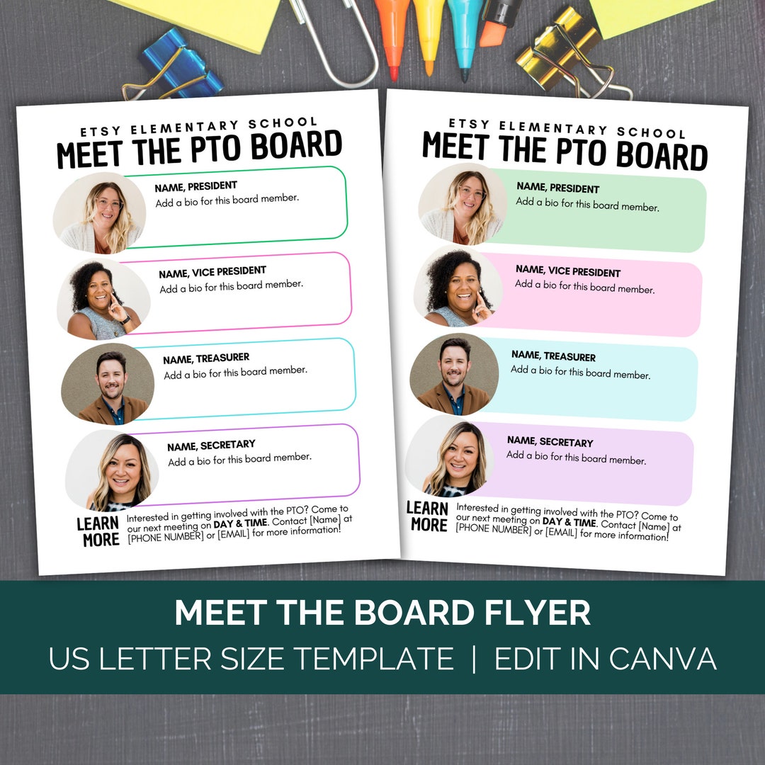 Meet the Board Flyer Template, Back to School PTO Board Introduction ...
