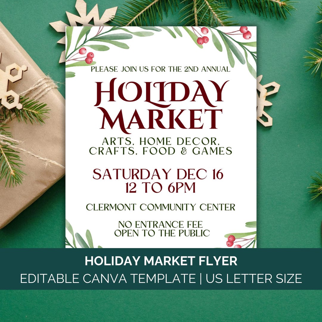 Christmas Market Flyer, Christmas Craft Show Flyer Canva Template ...