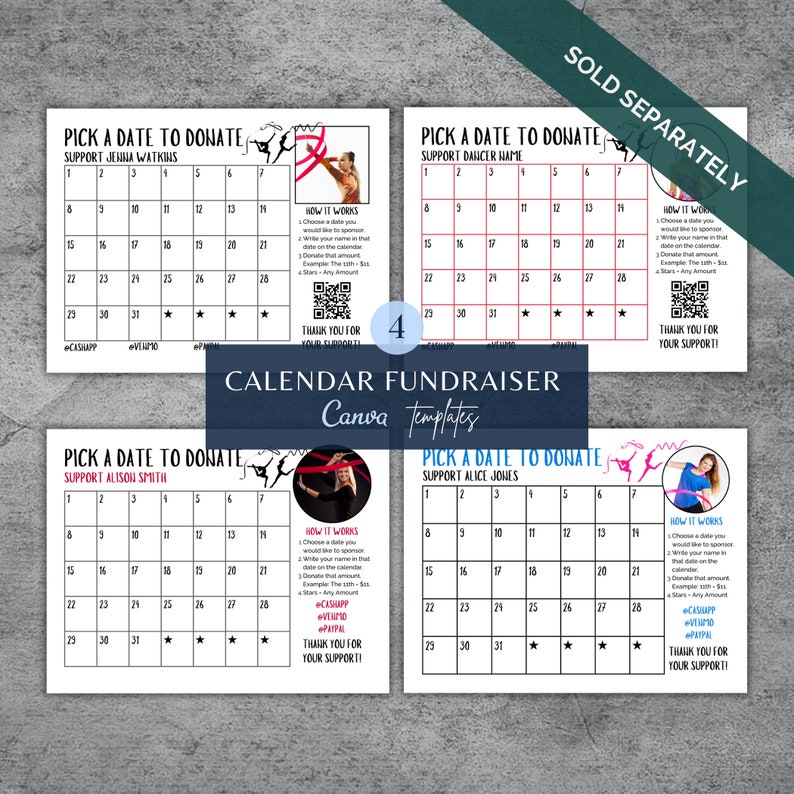 Pick A Date to Donate Gymnastics Fundraiser Calendar Canva Template ...
