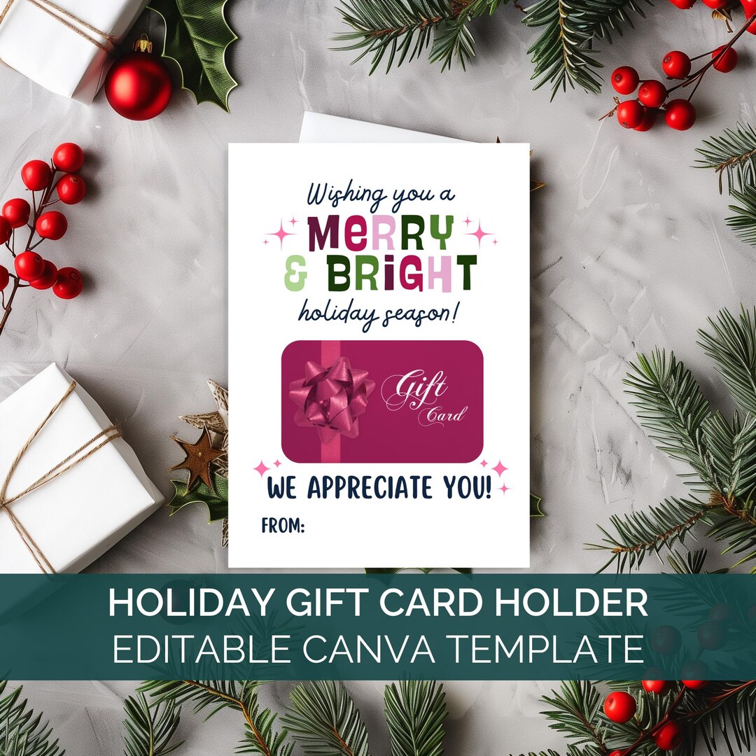 Merry and Bright Gift Card Holder Canva Template, Merry Christmas Gift ...