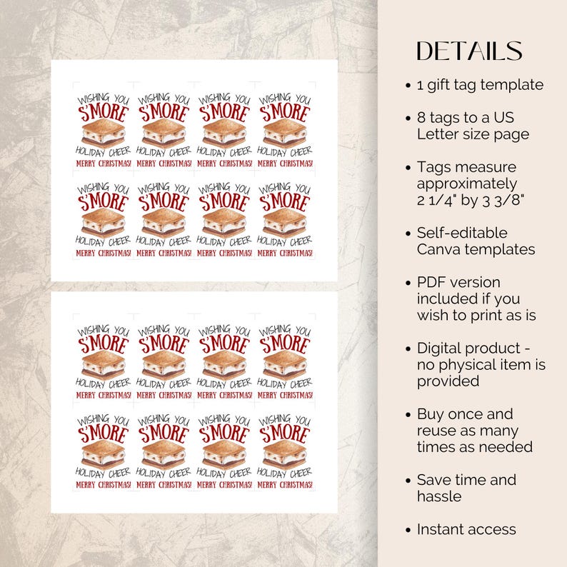 Christmas Holiday Smores Tag Canva Template, Smore Christmas Tags, S ...