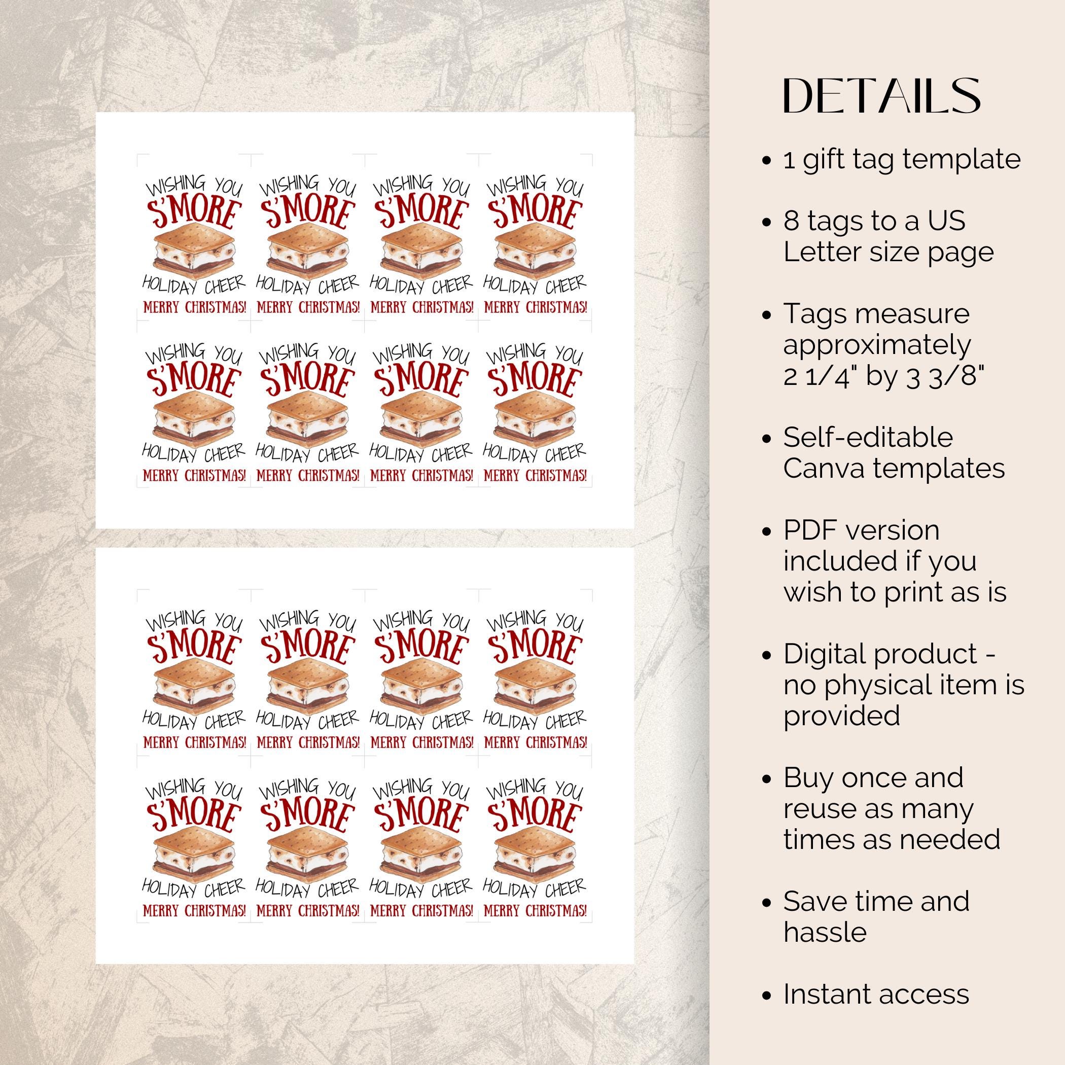 Christmas Holiday Smores Tag Canva Template, Smore Christmas Tags, S ...