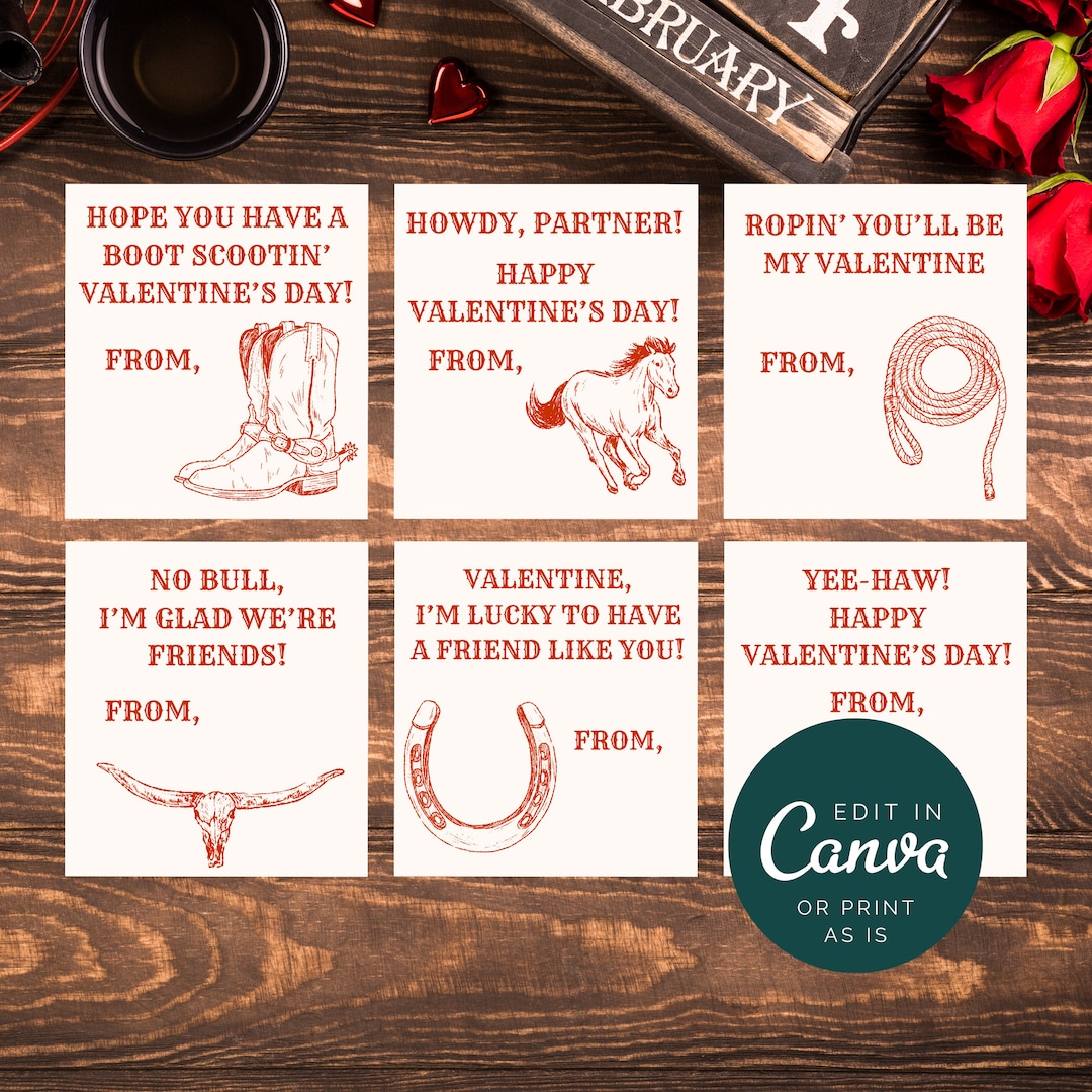 Printable Cowboy Valentine Card, Western School Valentine Printable ...