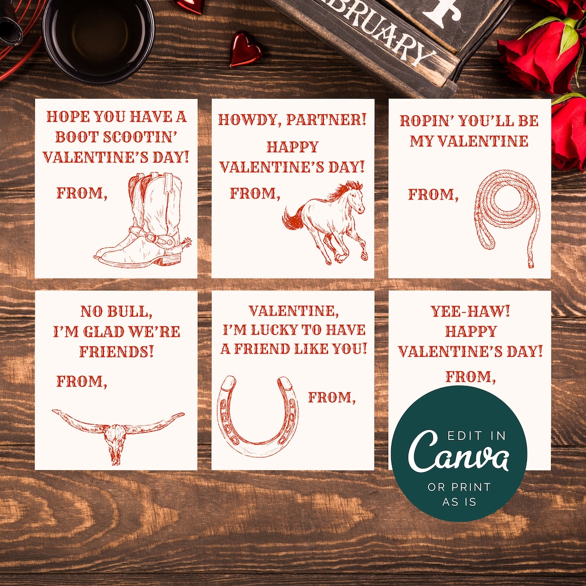 Printable Cowboy Valentine Card, Western School Valentine Printable ...