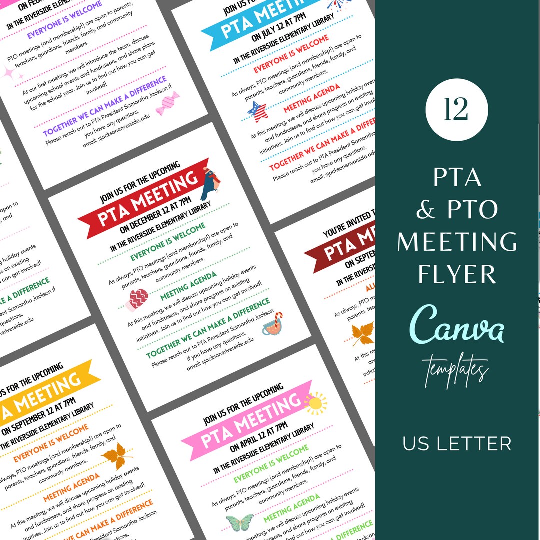 Monthly PTA Meeting Flyer Canva Templates, Themed Monthly PTO Meeting ...