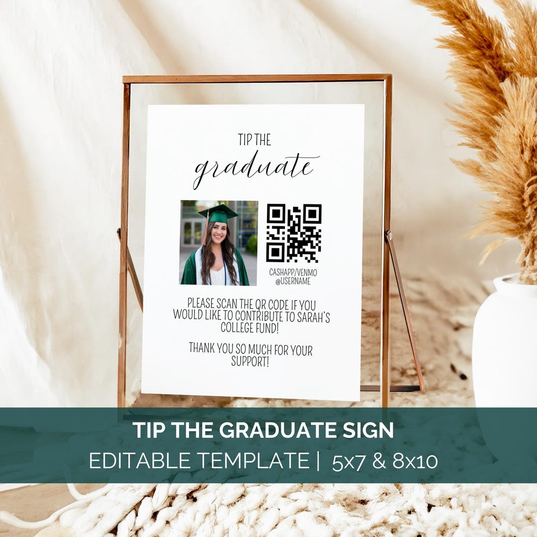 QR Code Sign for Graduation Party Table, Tip the Graduate QR Code Sign ...