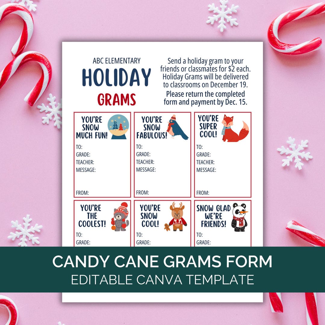Christmas Candy Cane Gram Fundraiser Canva Template, Holiday Grams ...
