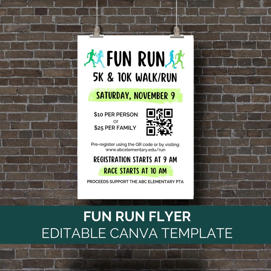 Fun Run Flyer Canva Template, 5k Run Fundraiser Flyer, PTO School ...