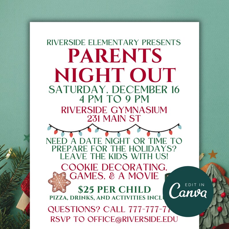 Parents Night Out Flyer Template, Christmas Parents Night Out ...