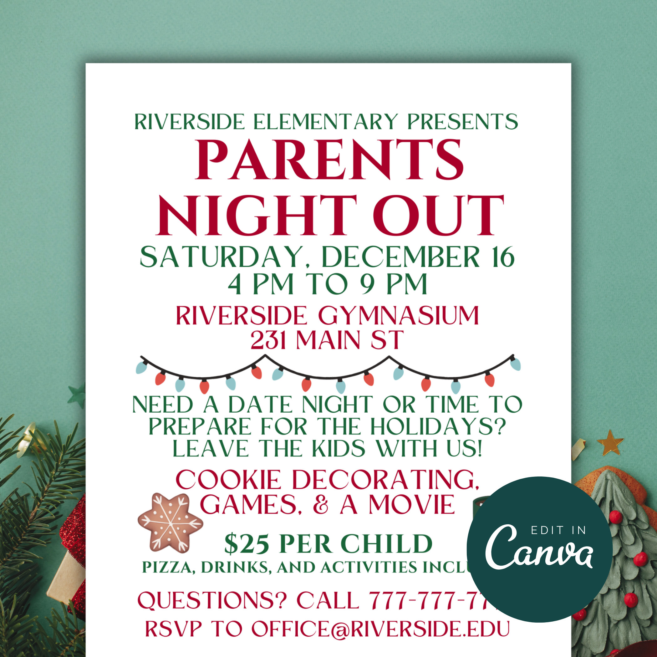Parents Night Out Flyer Template, Christmas Parents Night Out ...