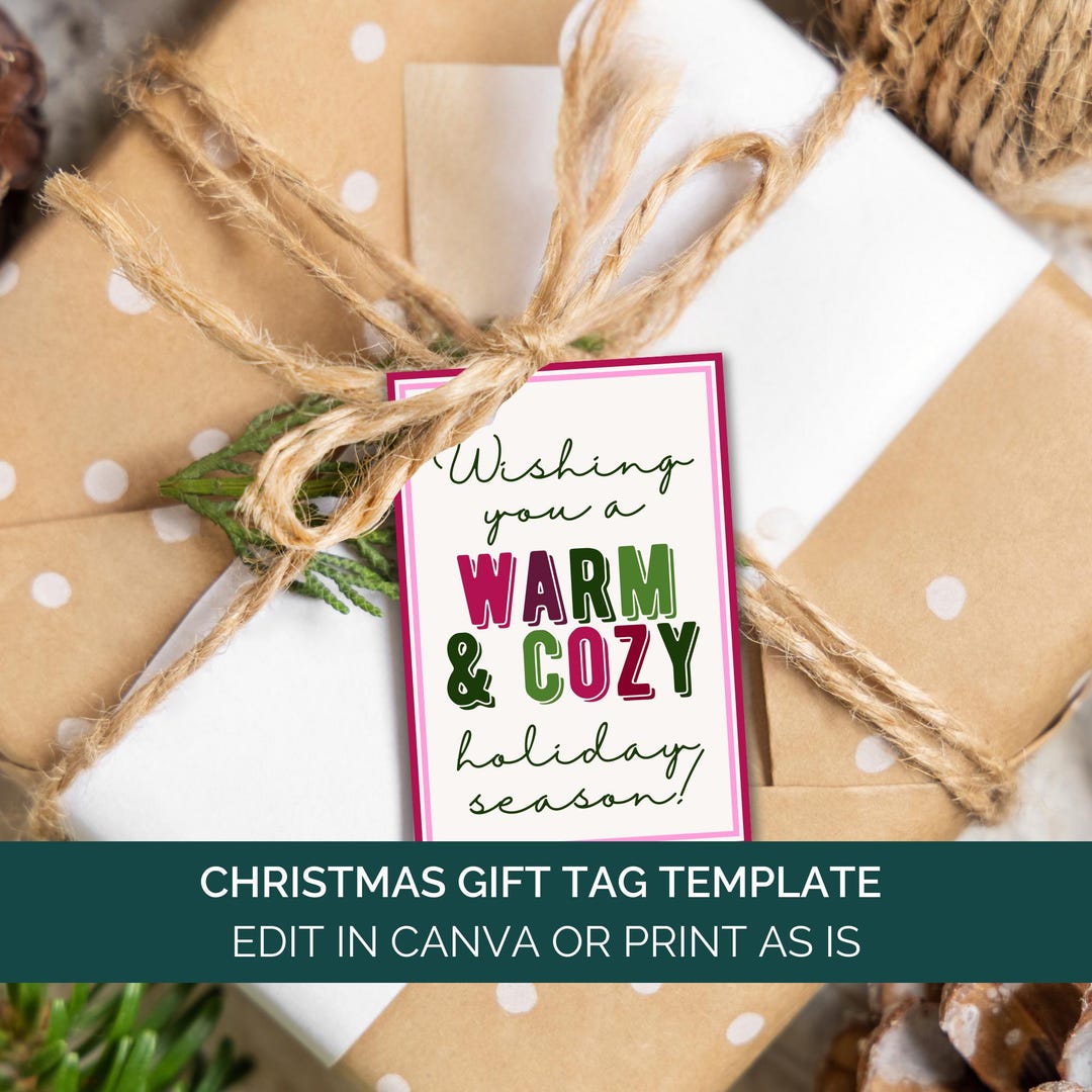 Warm and Cozy Christmas Gift Tag Canva Template, Fuzzy Socks Gift Tag ...